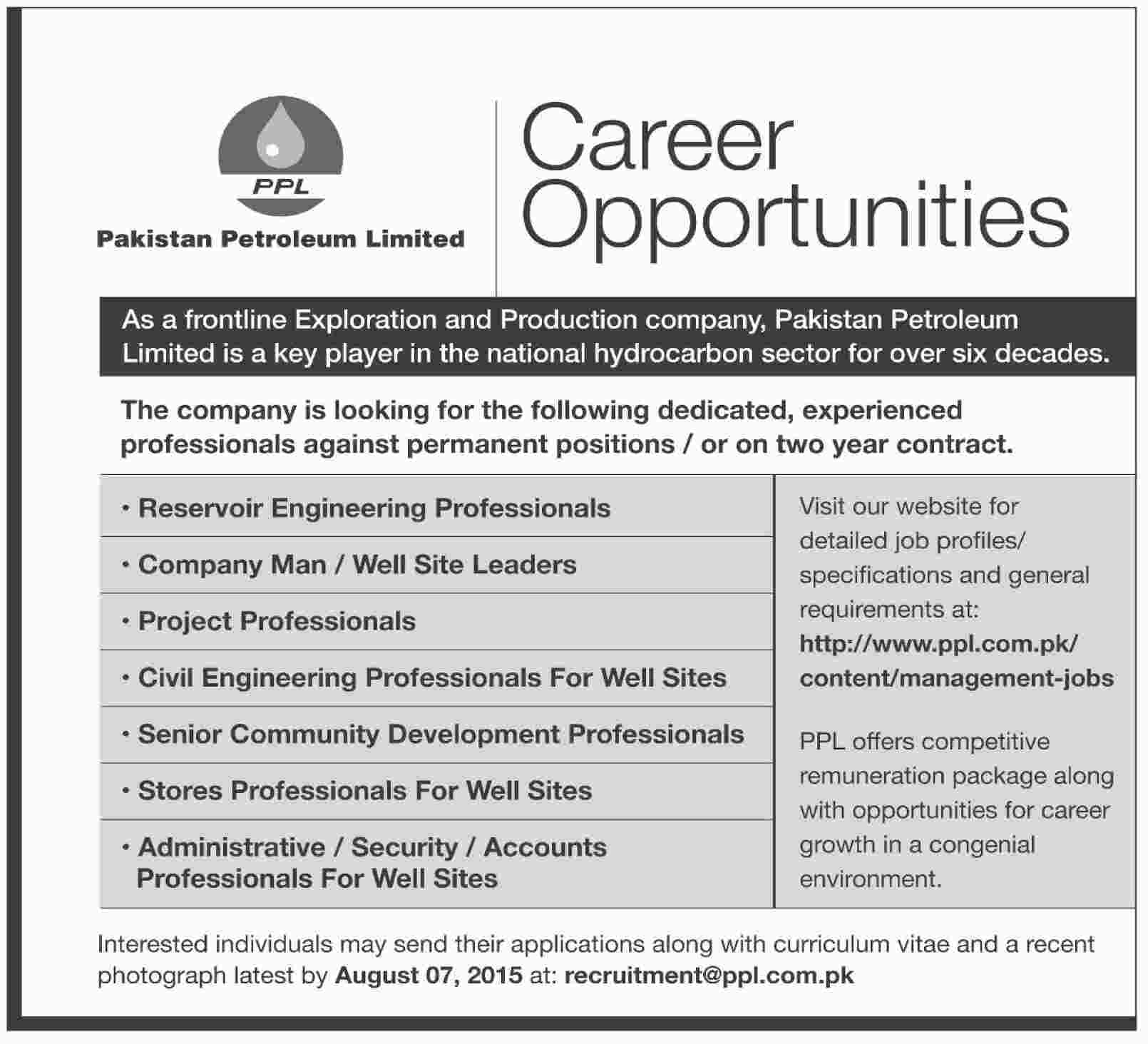 Pakistan Petroleum Limited PPL Jobs 2019 Latest Advertisement