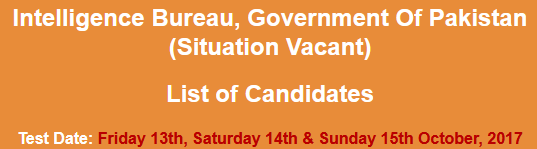 Intelligence Bureau IB Pakistan Jobs NTS Test Result 2017 13th, 14th ...