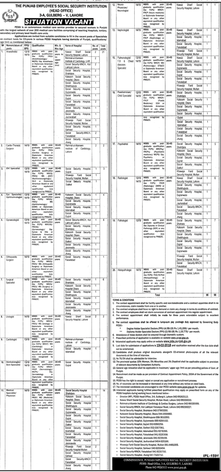 Punjab Employees Social Security Institution Jobs 2024 PESSI ...