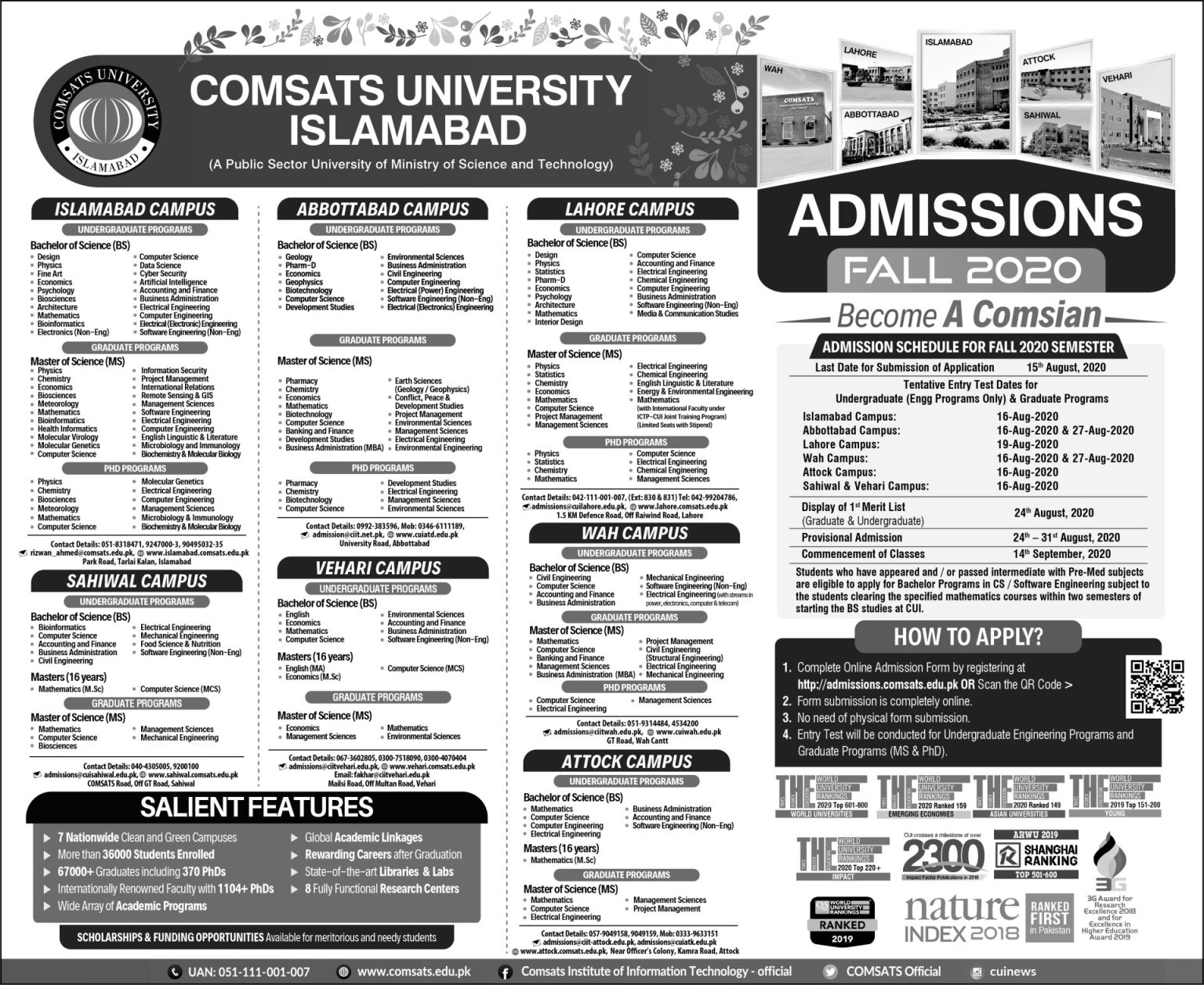 COMSATS Admission Fall 2024 Last Date Online Form, Entry Test, Merit