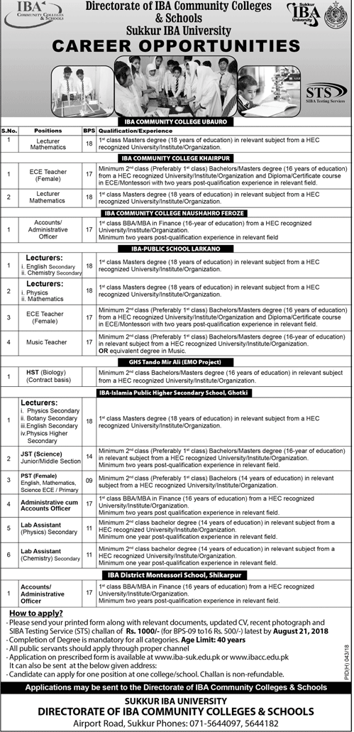 Sukkur Iba University Jobs 2018 Lecturer Teacher Lab Assistant Last Date Application Form 4540
