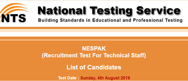 NESPAK Technical Staff NTS Test Result 2025 4th August Answer Key