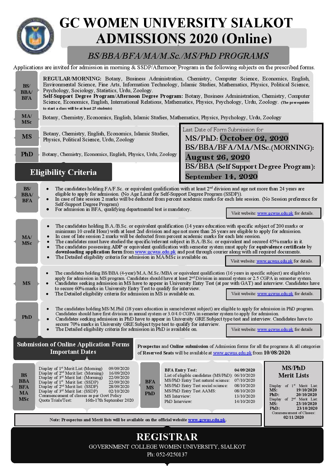 GC Women University Sialkot Admission 2024 Online Apply Last Date GC Women University Sialkot Admission 2024 Online Apply Last Date