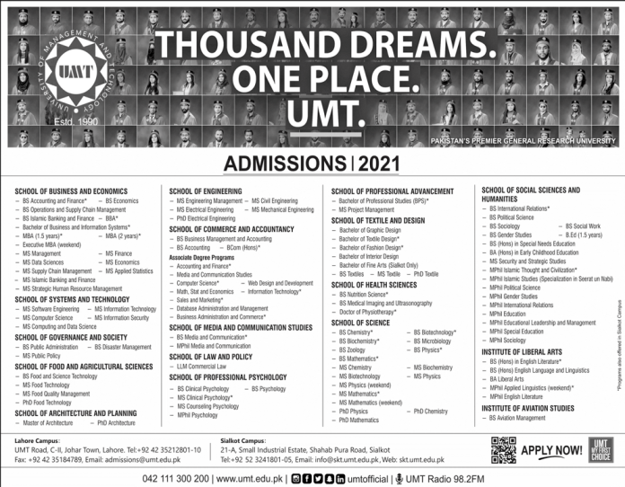 UMT Lahore Admission 2024 Undergraduate Last Date Application Form UMT Lahore Admission 2024 Undergraduate Last Date Application Form