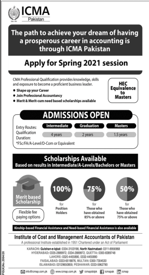ICMAP Admission 2025 Online CMA Form, Last Date, Fee Structure